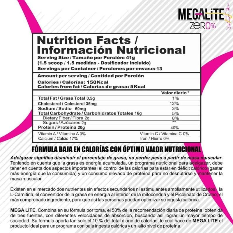 Mega Lite Zero% (533 g / 13 Servicios) FECHA VENCIMIENTO 01/03/2025 | Nutricion Online